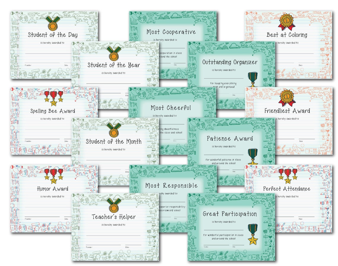 Class Awards, Student Awards, Printable Awards - Instant Download - Etsy