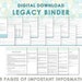 Legacy Binder, Financial Binder, Personal Binder - Instant Download - Etsy