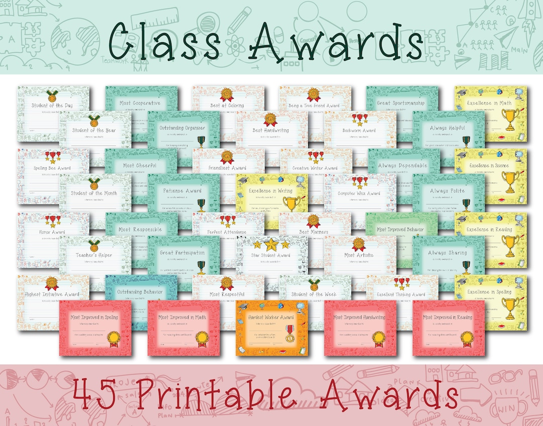 Class Awards, Student Awards, Printable Awards - Instant Download - Etsy