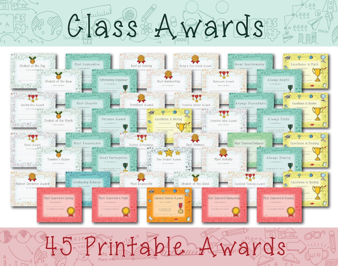 Class Awards, Student Awards, Printable Awards - Instant Download - Etsy
