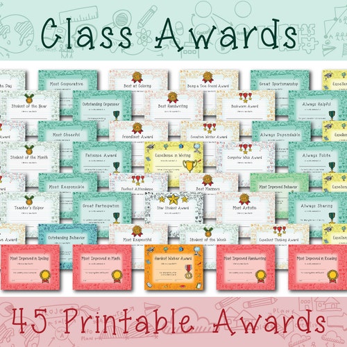 Class Awards Student Awards Printable Awards Instant - Etsy