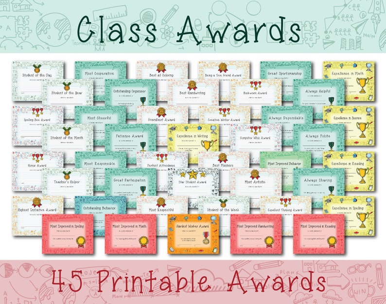 Class Awards, Student Awards, Printable Awards - Instant Download - Etsy
