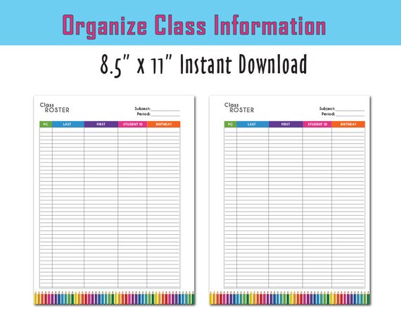 Classroom Roster Template Class List Templates School Pinterest