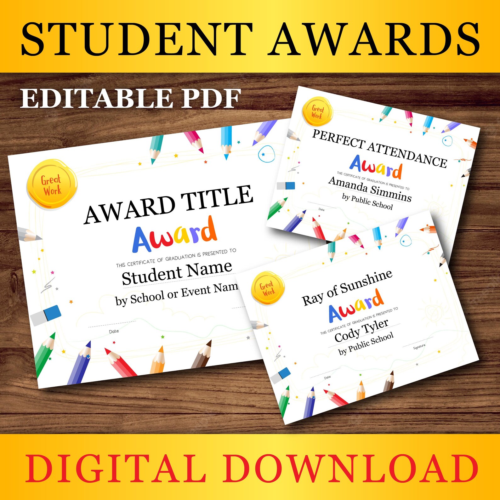 Class Awards, Student Awards, Printable Awards - Instant Download - Etsy
