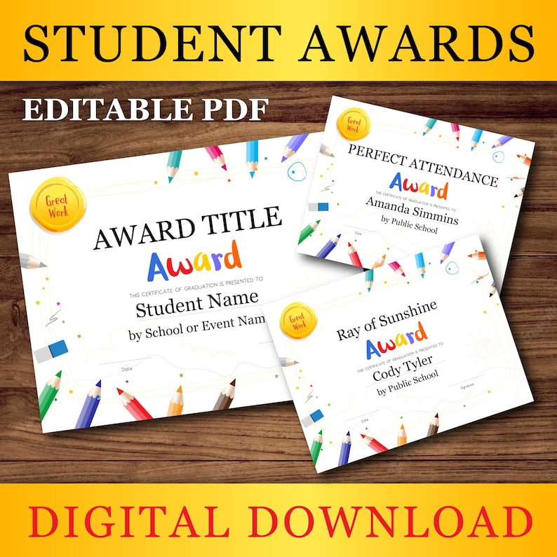 Class Awards, Student Awards, Printable Awards - Instant Download - Etsy