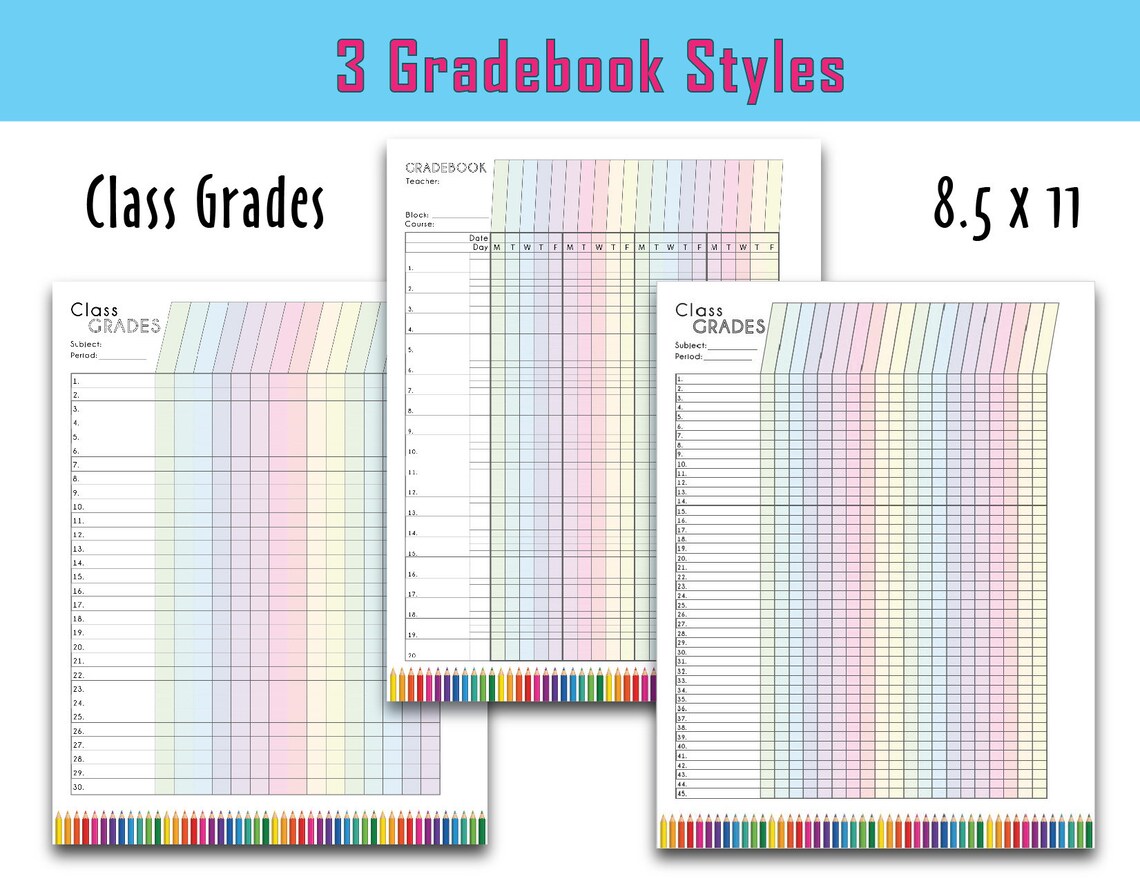 Colorful Teacher Grade Sheet, Printable Grade Log, Teacher Gradebook ...