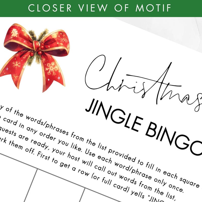 Christmas Bingo Game Template, Printable, INSTANT DOWNLOAD, Red Bow ...