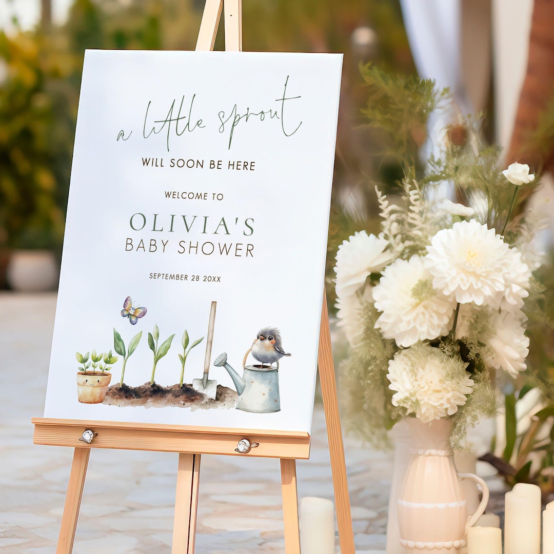 Little Sprout Baby Shower Welcome Sign, Printable, INSTANT DOWNLOAD ...