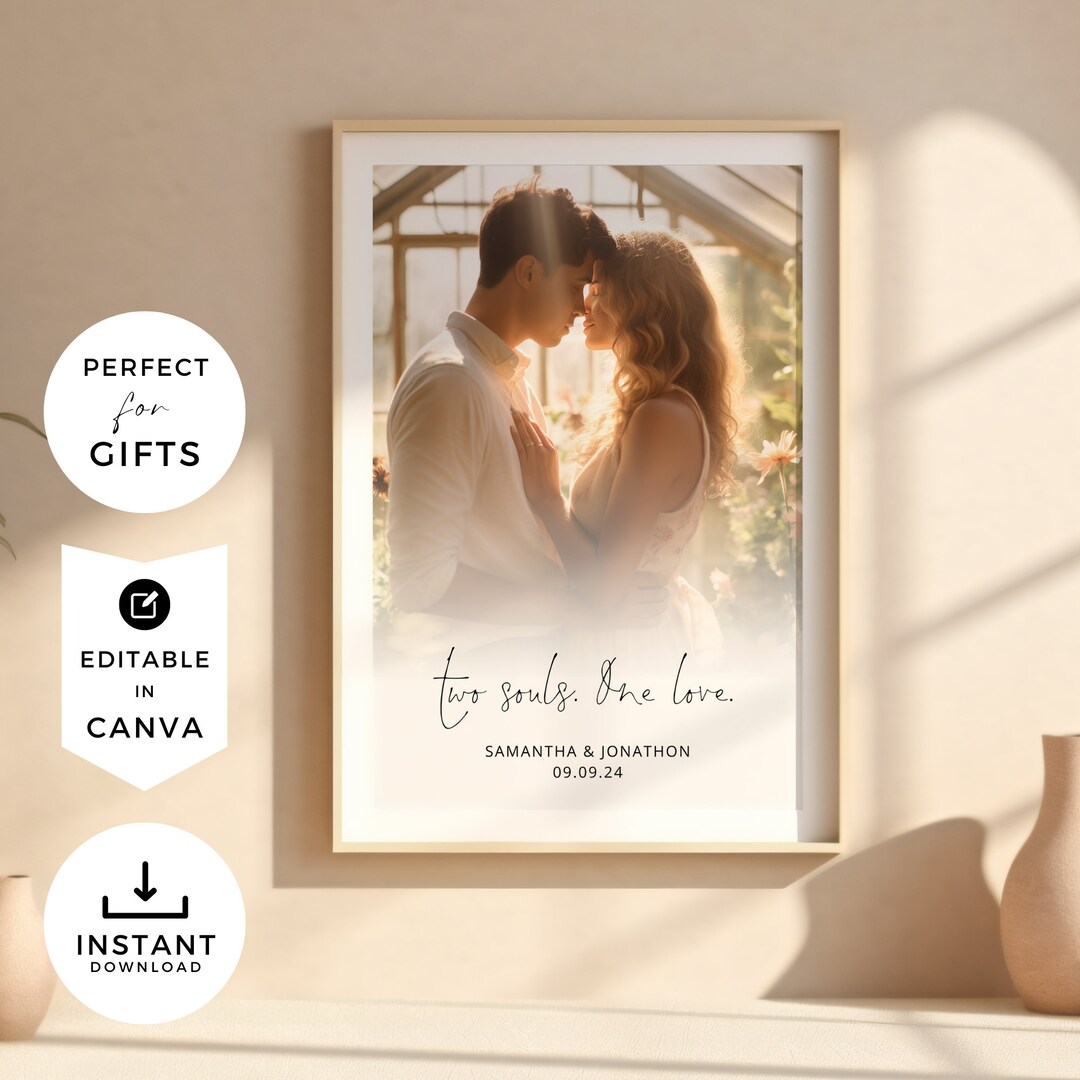 Printable Poster for Newlyweds Gift, Custom Photo, Romantic Quote, Two ...