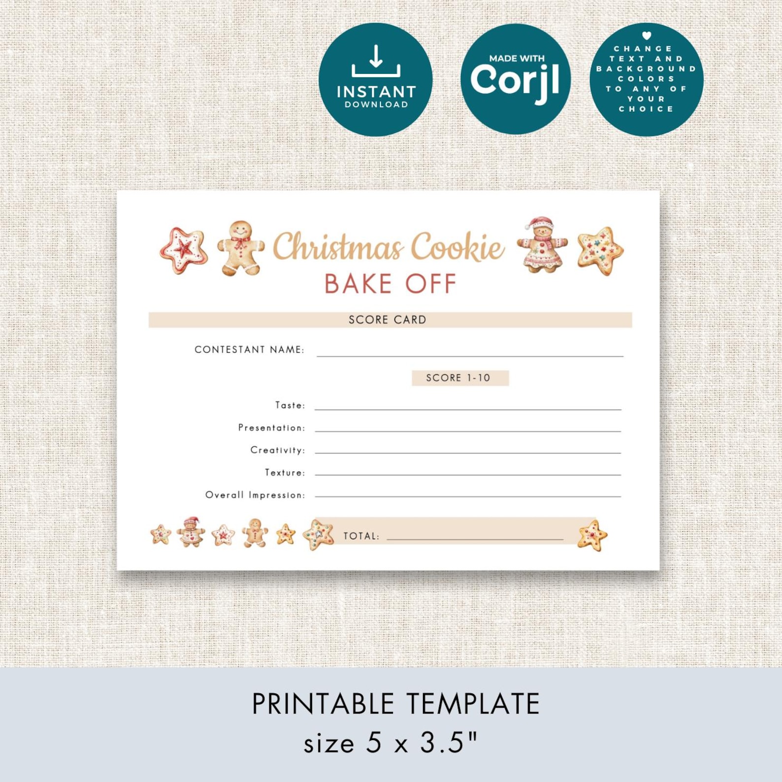 Christmas Cookie Bake off Score Card Template, Digital INSTANT DOWNLOAD ...