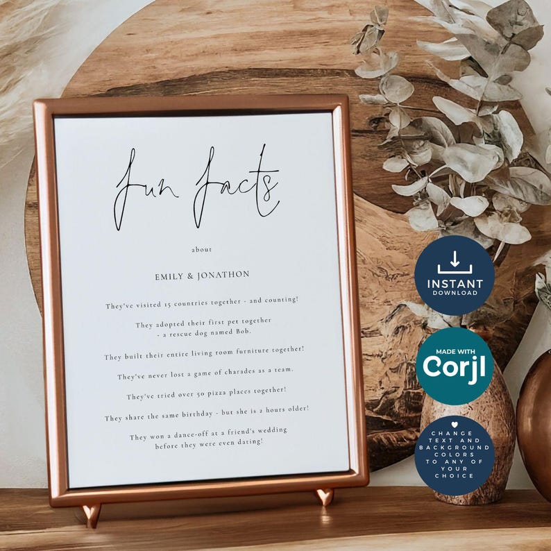 Wedding Fun Facts Sign, Printable, INSTANT DOWNLOAD, Newlyweds, About ...