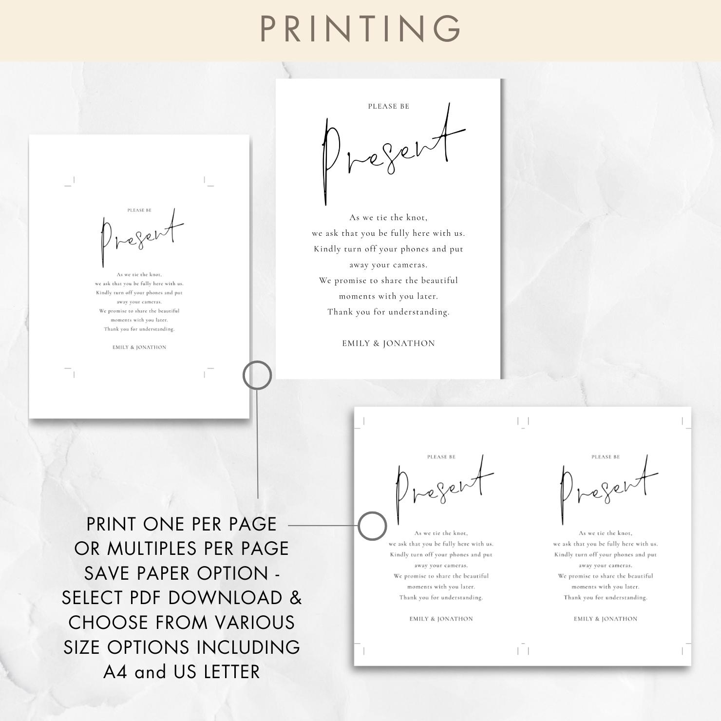 Wedding Sign Please Be Present, Table Signage Template, Printable ...