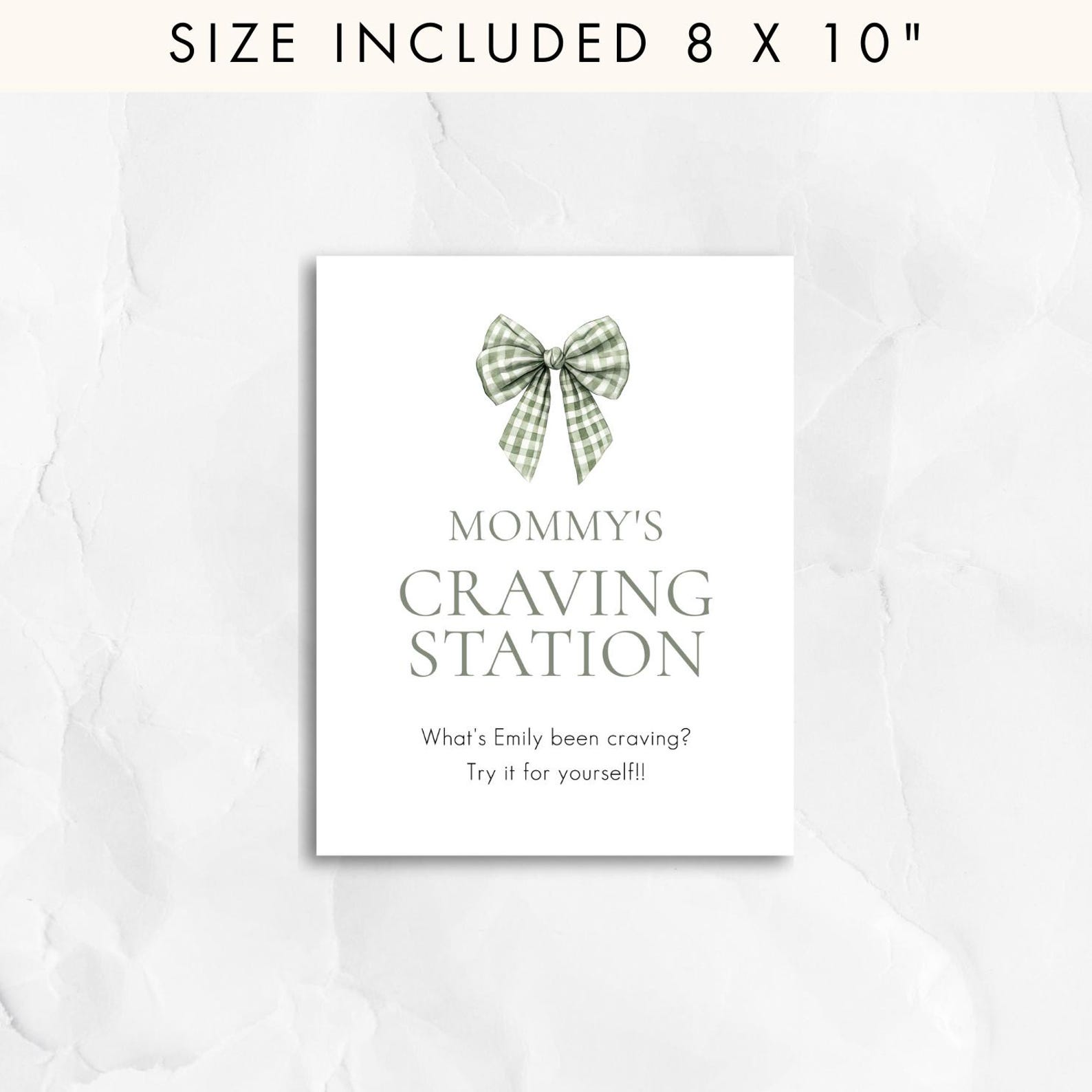 Sage Gingham Bow Baby Shower Craving Station Table Sign Template ...