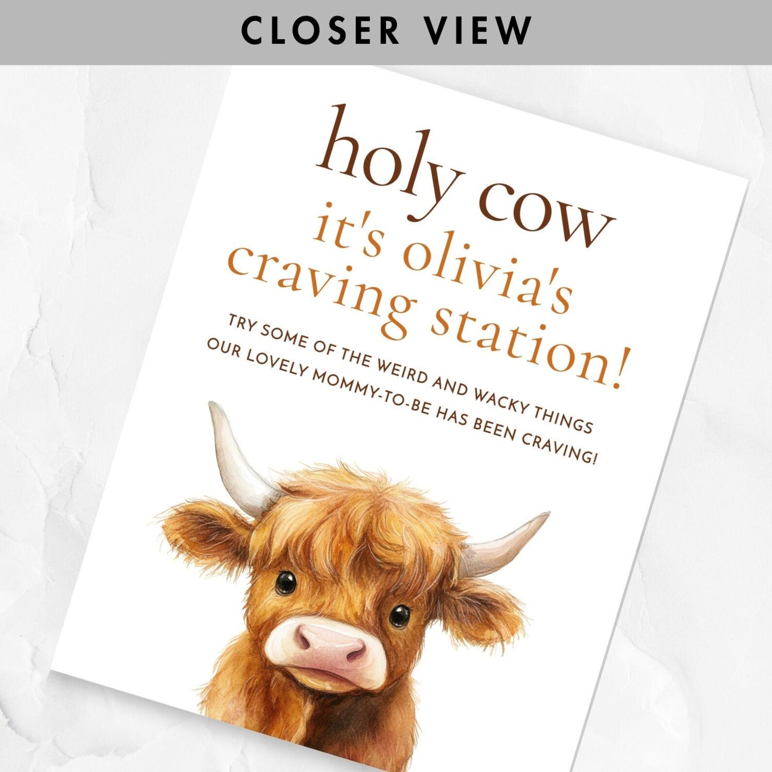 Highland Cow Baby Shower Craving Station Table Sign Template, Printable ...