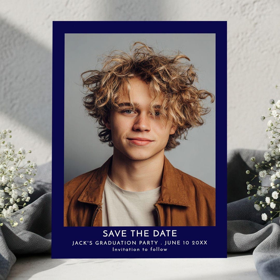 Graduation Save the Date With Photo Template – Navy Blue, Printable ...