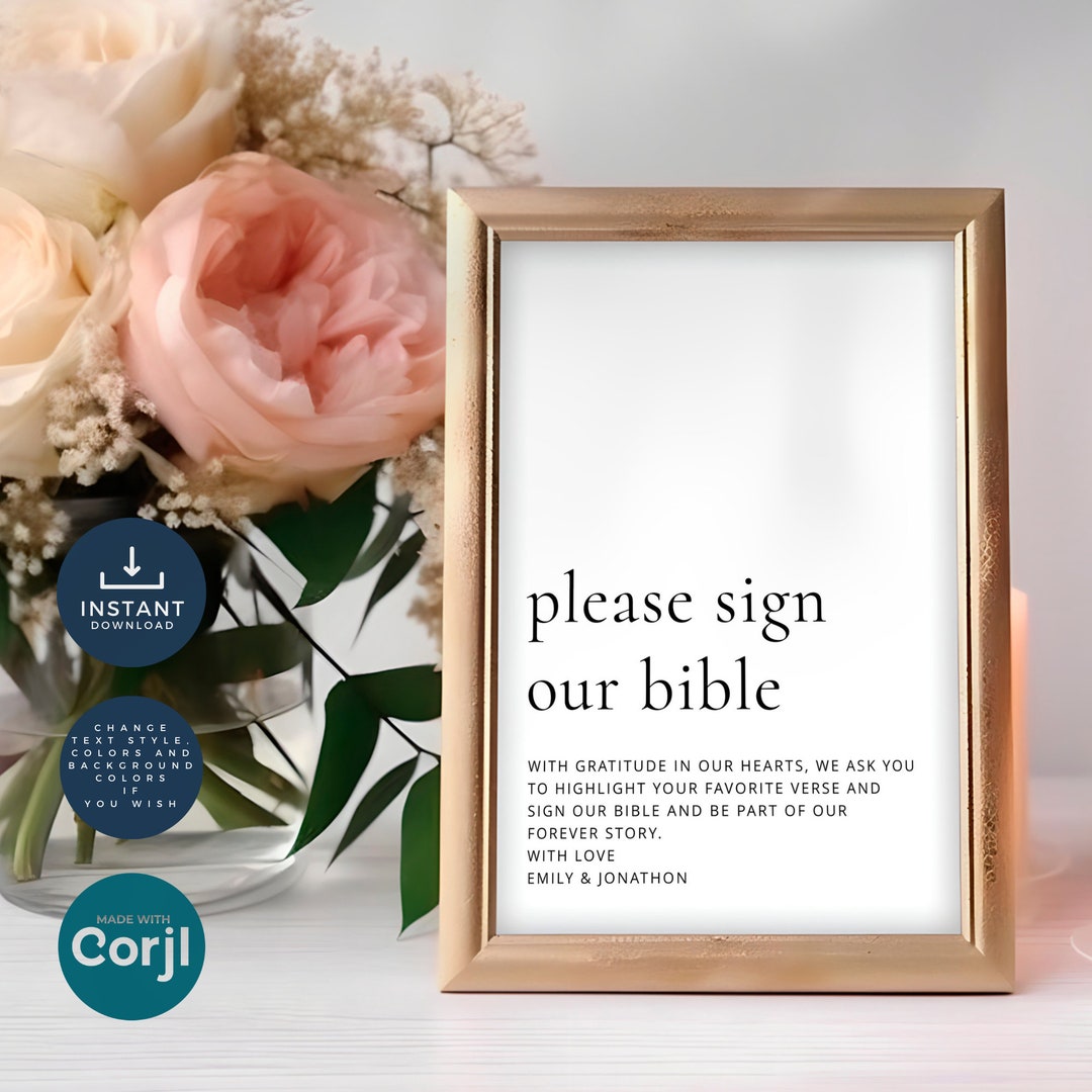 Guest Book Bible Sign, Simple Wedding Table Sign Template, Printable ...