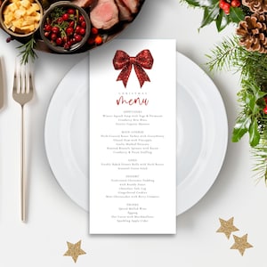 Christmas Party Menu, Template, Printable INSTANT DOWNLOAD, Sparkly Red ...