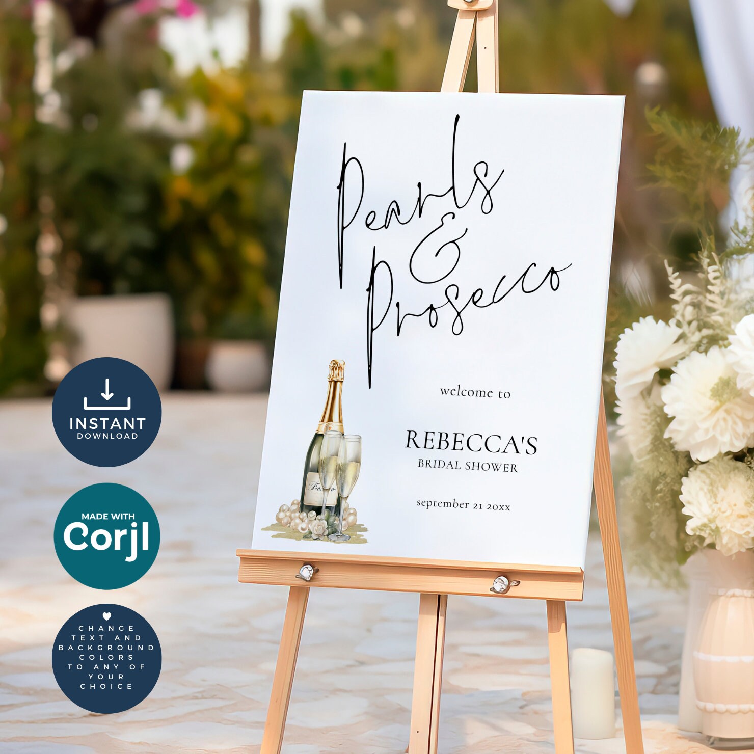 Pearls Prosecco Bridal Shower Welcome Sign, Printable, INSTANT DOWNLOAD ...