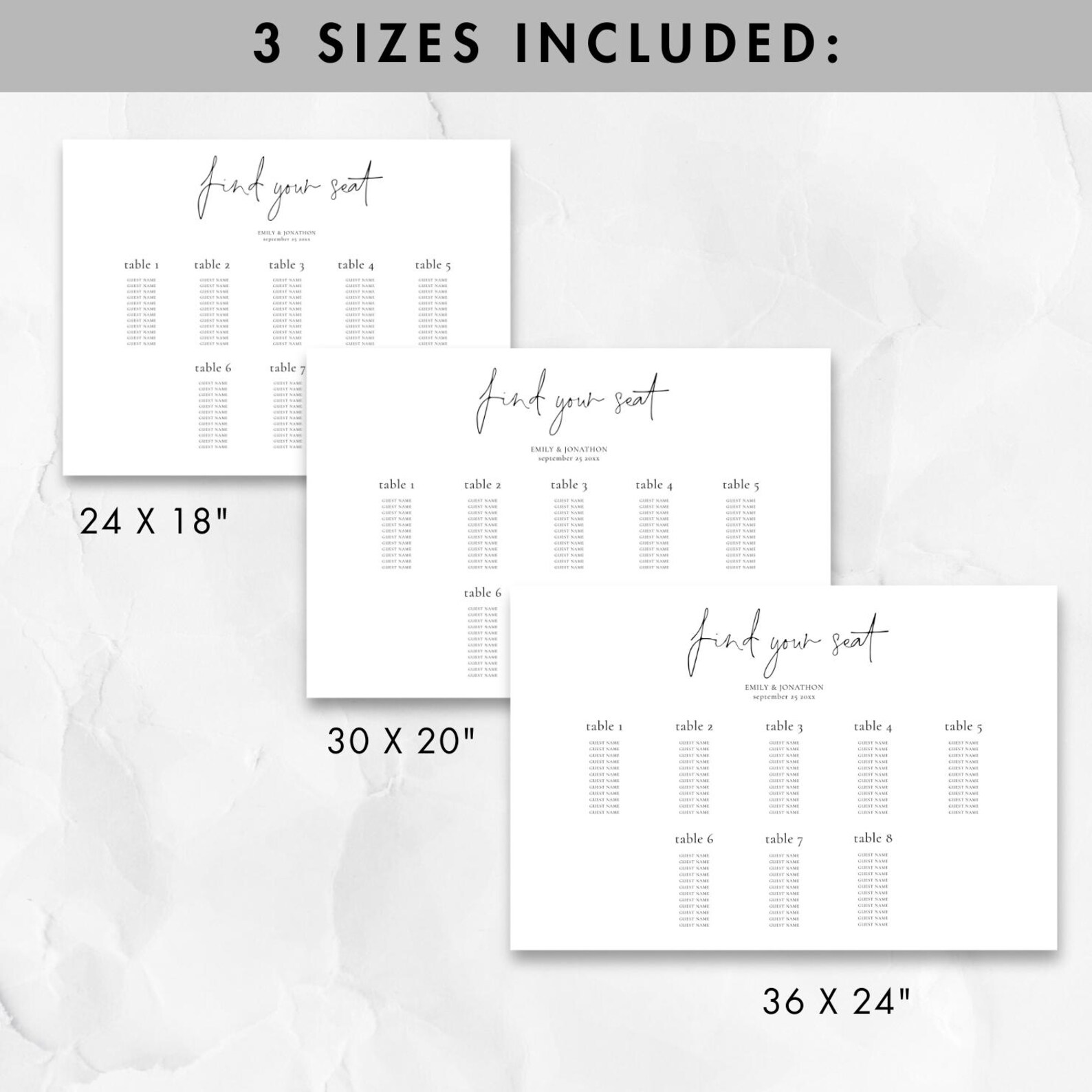 Seating Chart for 8 Tables, Printable Wedding Table Plan, INSTANT ...