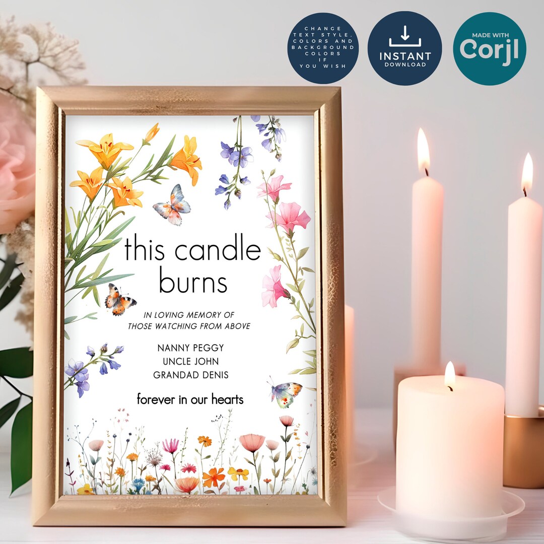Wildflower Wedding Table Sign Template, This Candle Burns, Printable ...