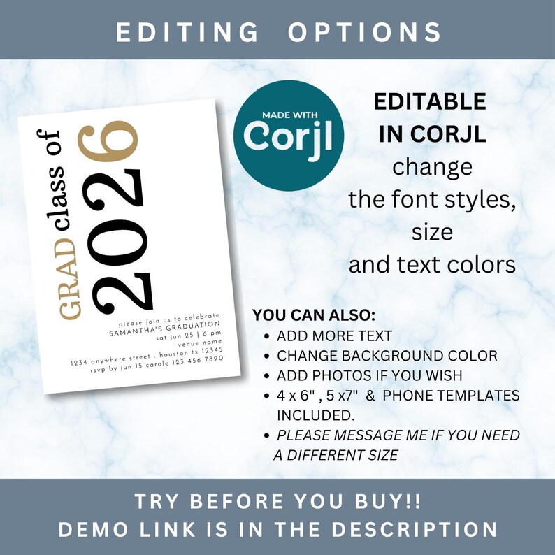 Graduation Party Invitation Template – Modern, Corjl Editable Gr-03 - Etsy