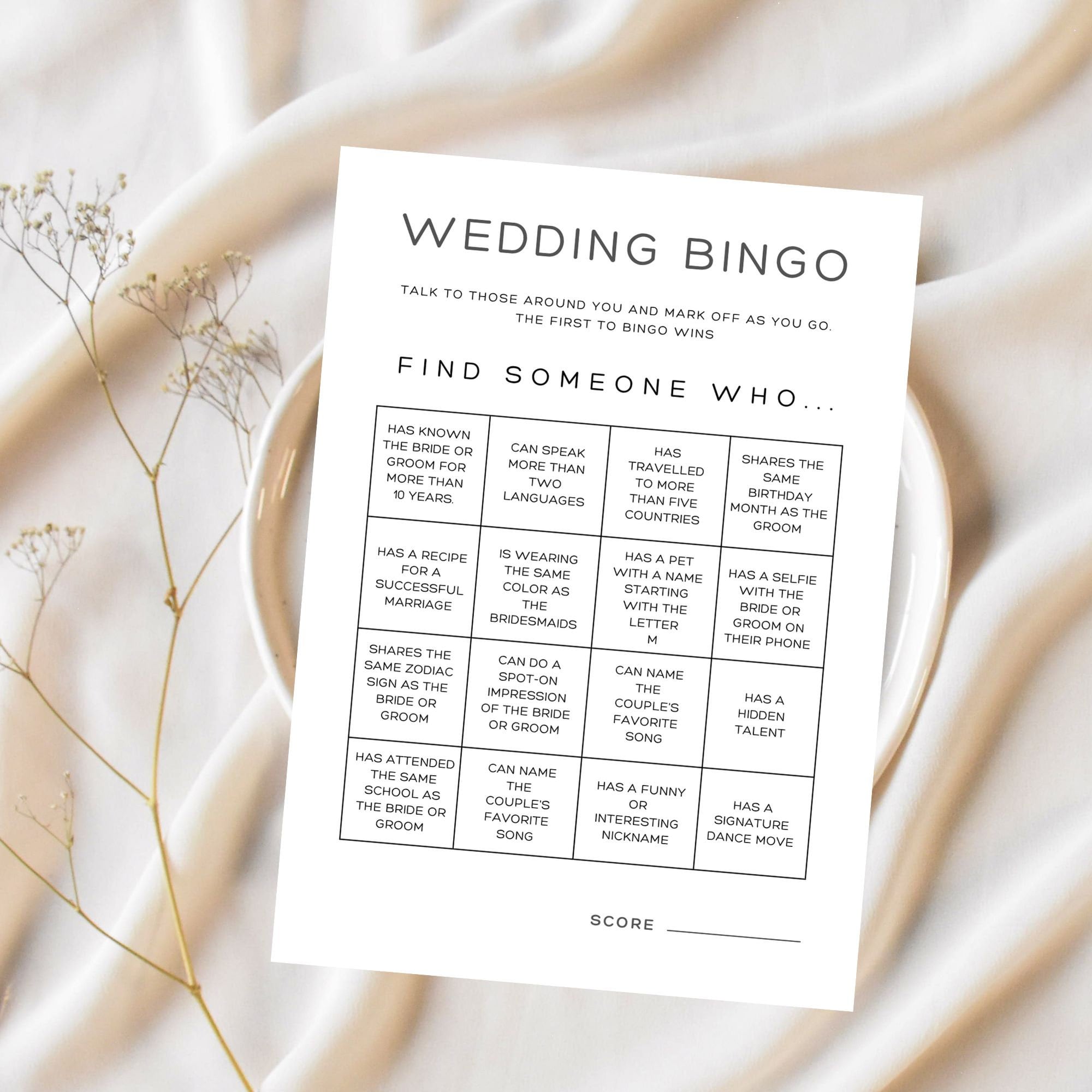 Printable Wedding Bingo Game, INSTANT DOWNLOAD, Wedding Table Activity ...