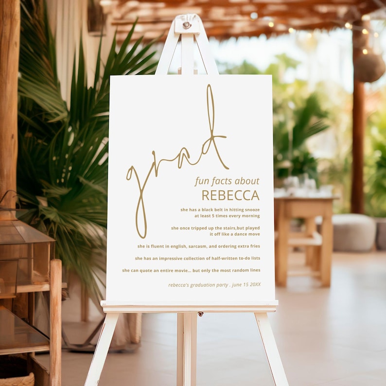 Graduation Party Grad Fun Facts Sign, Printable, INSTANT DOWNLOAD, Gold ...