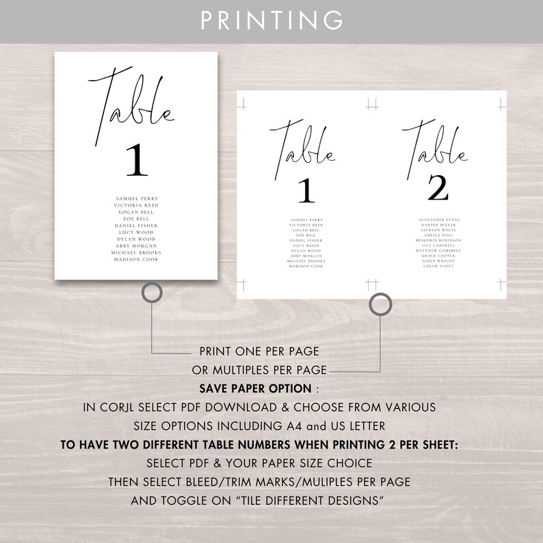 Table Number Names Seating Chart, Template, Printable INSTANT DOWNLOAD ...