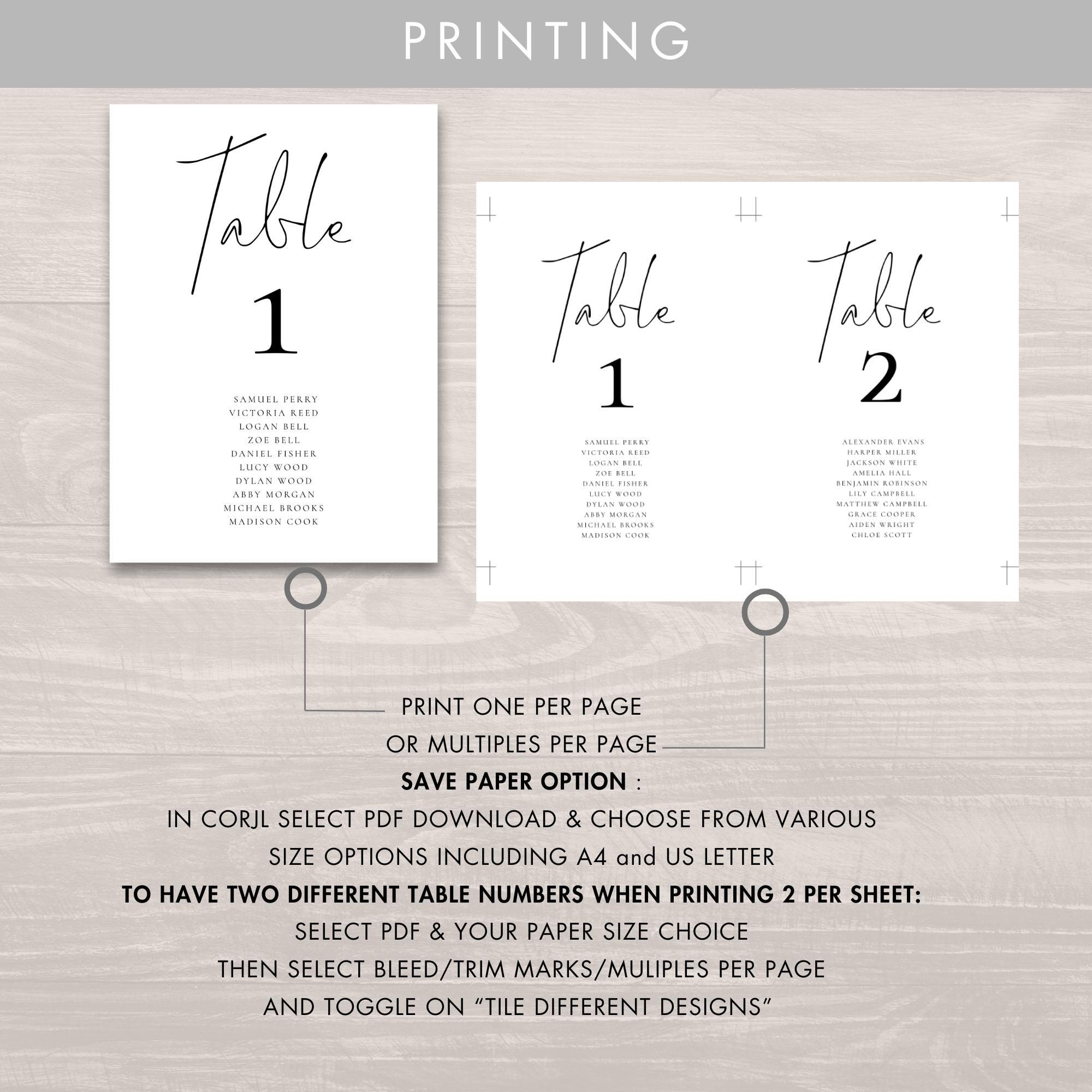 Table Number Names Seating Chart, Template, Printable INSTANT DOWNLOAD ...