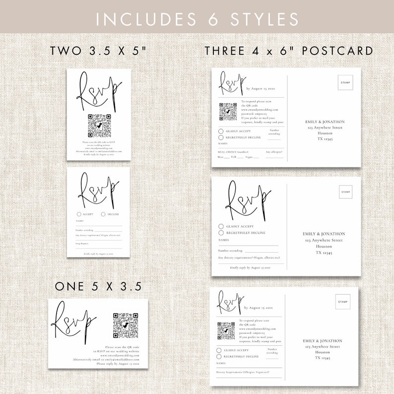 QR Code RSVP Postcard Template, Printable Instant DOWNLOAD, Wedding ...