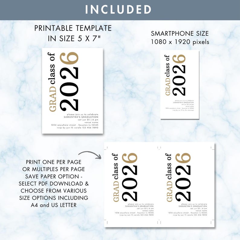 Graduation Party Invitation Template – Modern, Corjl Editable Gr-03 - Etsy