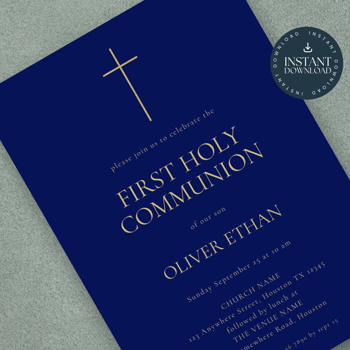 Blue First Holy Communion Invitation Boys Printable Template, INSTANT ...