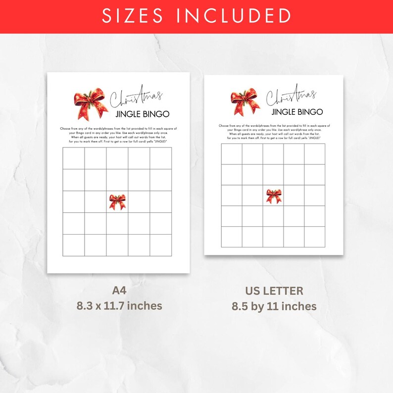 Christmas Bingo Game Template, Printable, INSTANT DOWNLOAD, Red Bow ...