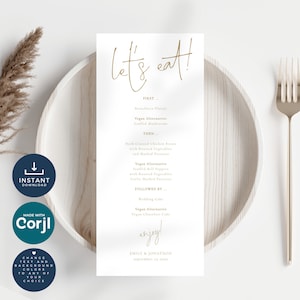 Let's Eat Menu Template, Printable INSTANT DOWNLOAD, Modern Wedding ...