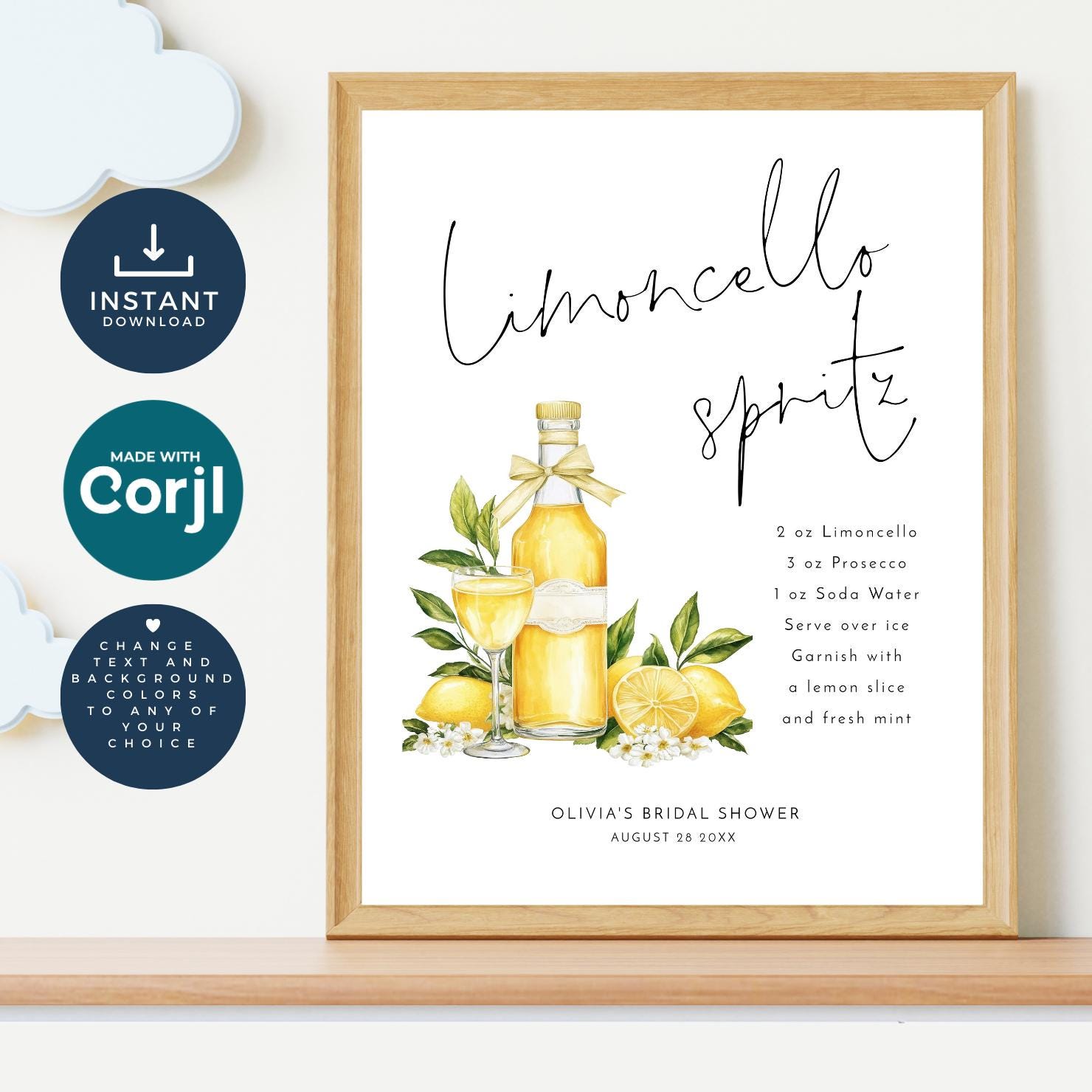 Limoncello Spritz Bar Sign Template, Printable INSTANT DOWNLOAD, Drinks ...