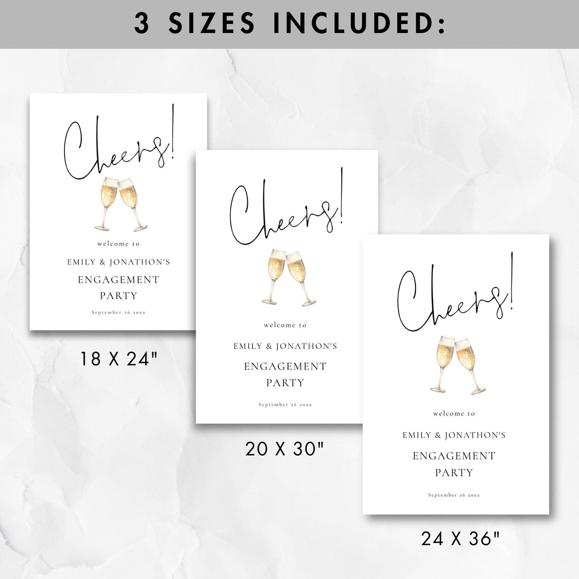 Cheers Engagement Welcome Sign, Printable, INSTANT DOWNLOAD, Bubbly ...