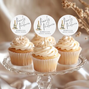 Pearls & Prosecco Bridal Shower Cupcake Topper Template, Printable ...