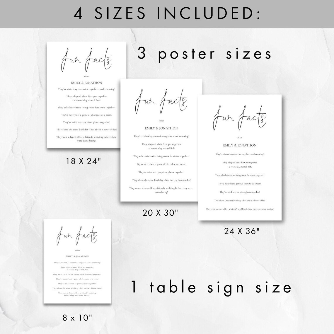 Wedding Fun Facts Sign, Printable, INSTANT DOWNLOAD, Newlyweds, About ...