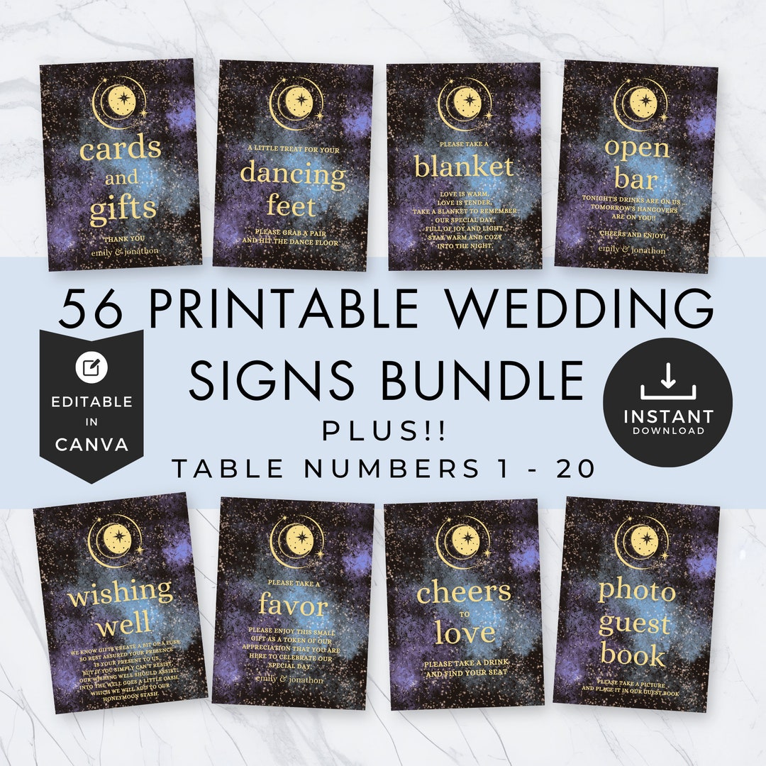 Printable Celestial Wedding Signs Bundle, INSTANT DOWNLOAD, Reception ...