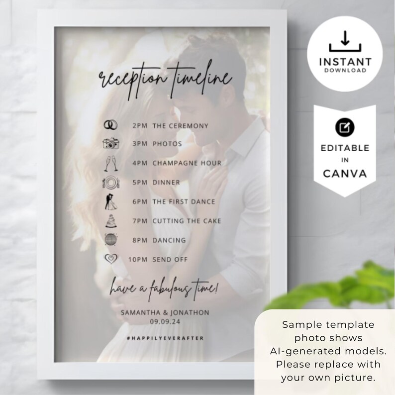 Wedding Timeline Sign Printable, Custom Photo Overlay, INSTANT DOWNLOAD ...