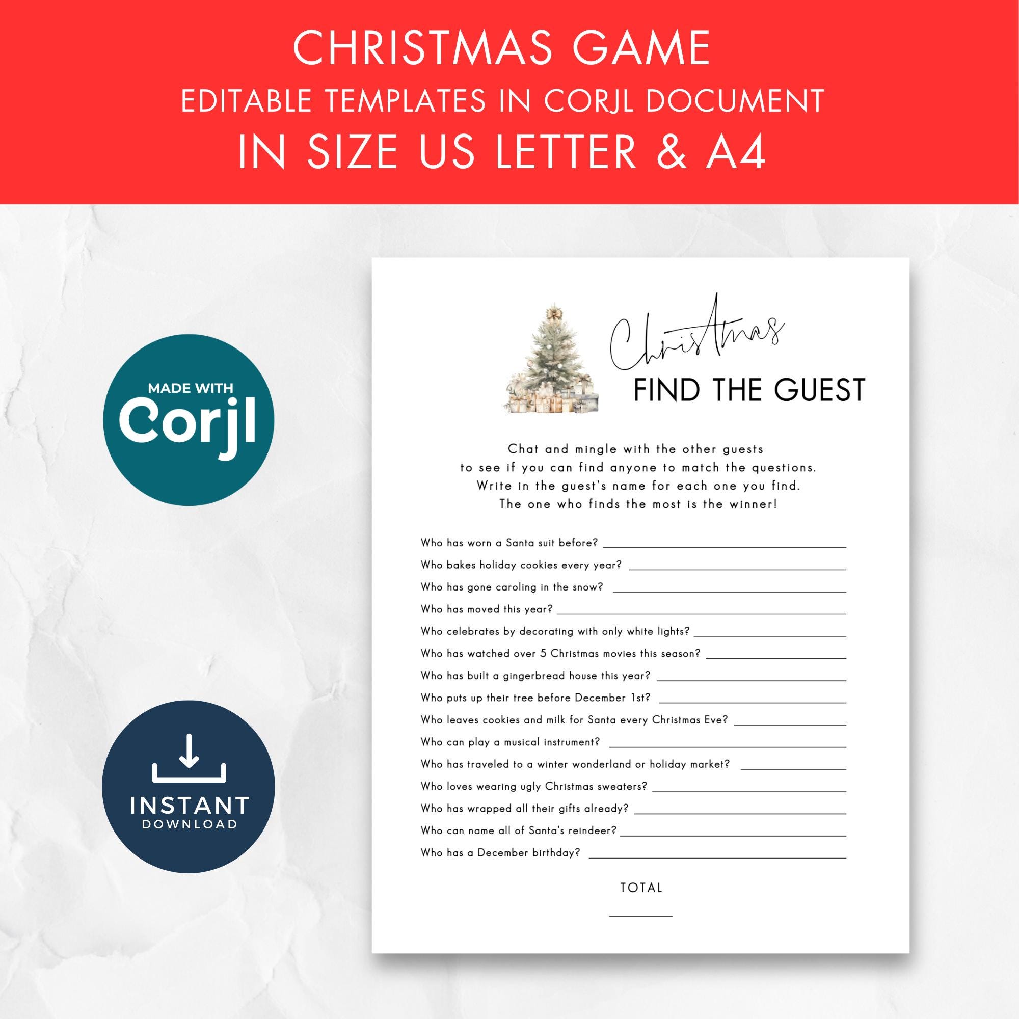 Christmas Game Template, Printable, INSTANT DOWNLOAD, Find the Guest ...