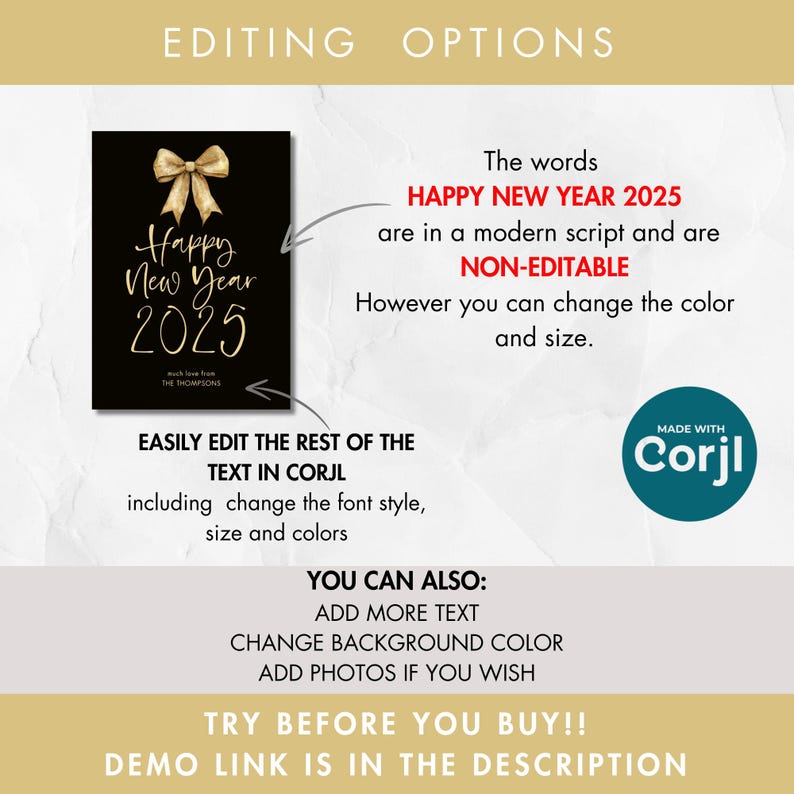 Happy New Year 2025 Card Template, Printable INSTANT DOWNLOAD, Coquette ...