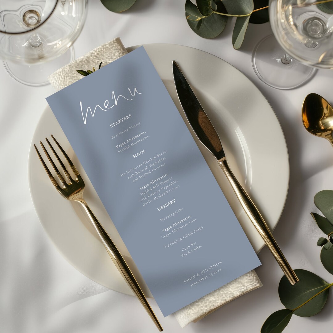 Minimalist Menu Template, Printable INSTANT DOWNLOAD, Modern Wedding ...