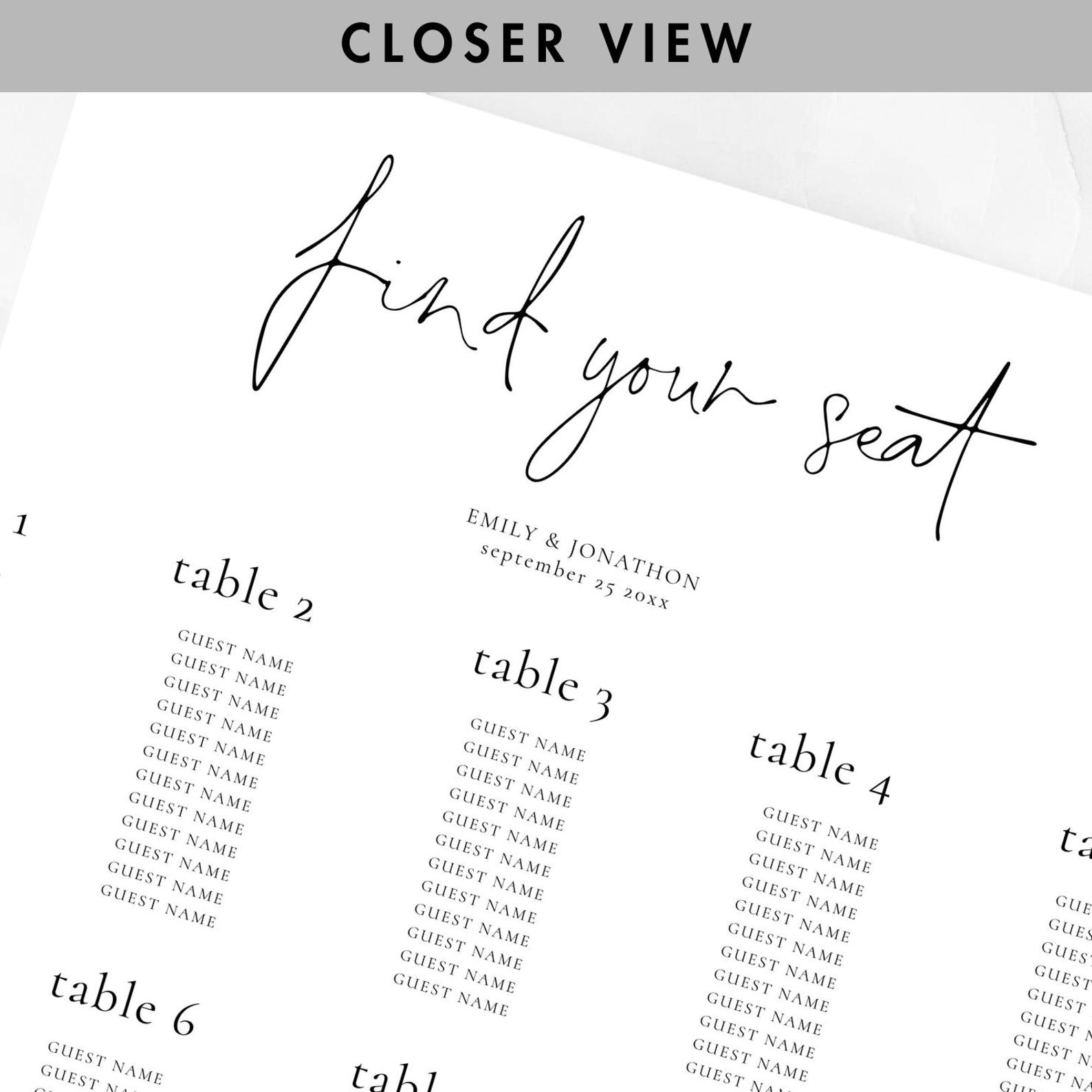 Seating Chart for 8 Tables, Printable Wedding Table Plan, INSTANT ...