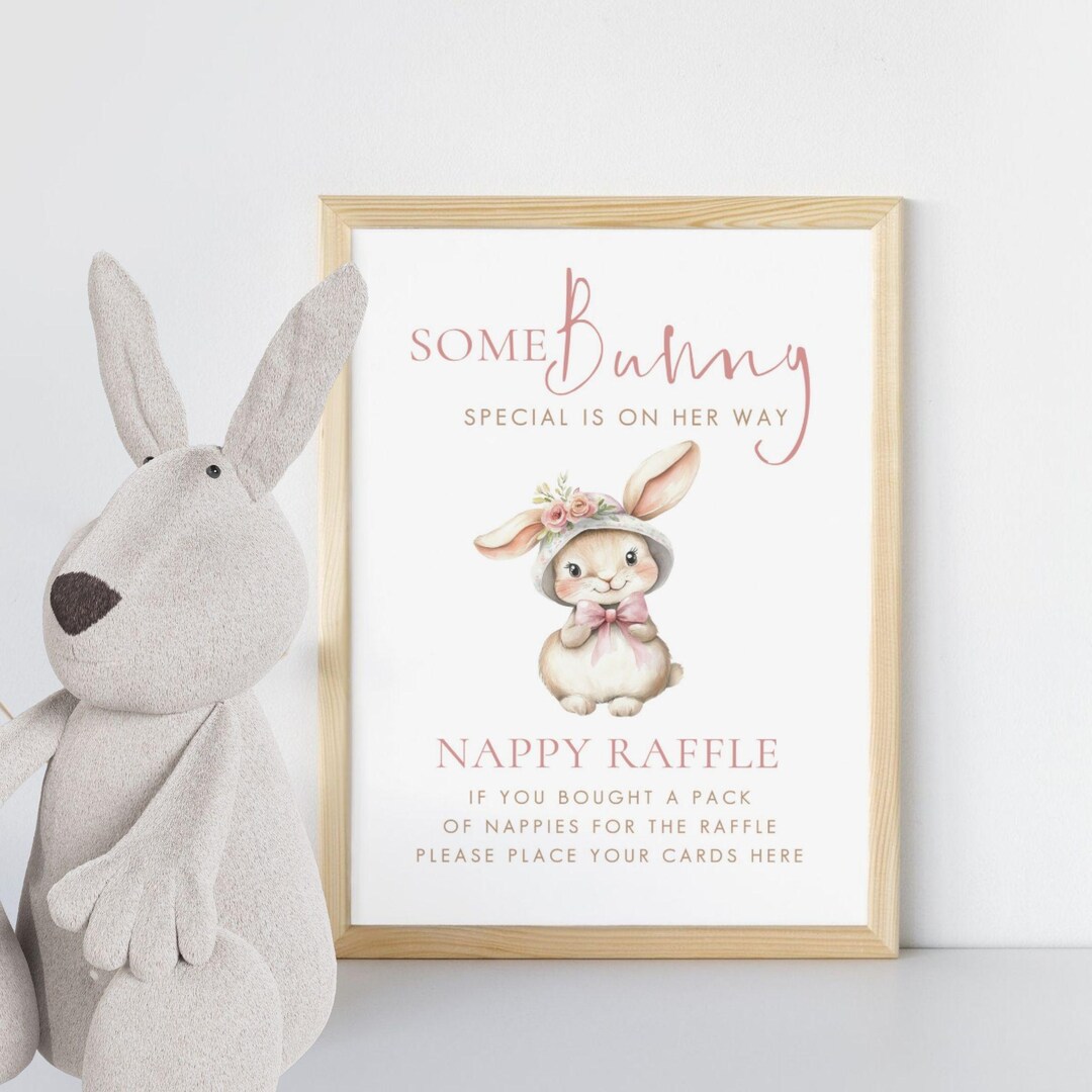 Bunny Nappy Raffle Sign, Baby Shower Table Signage Template, Printable ...