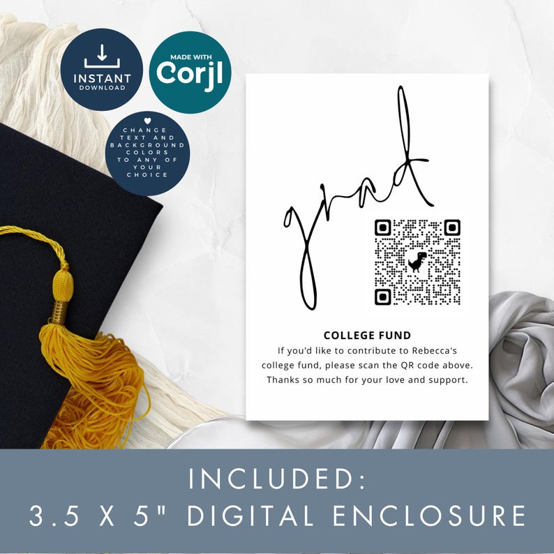 College Fund QR Code Grad Enclosure Template, Printable INSTANT ...
