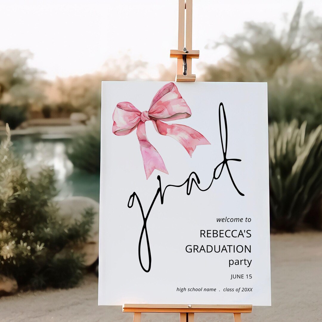 Pink Bow Graduation Welcome Sign, Coquette Party Decor (printable ...