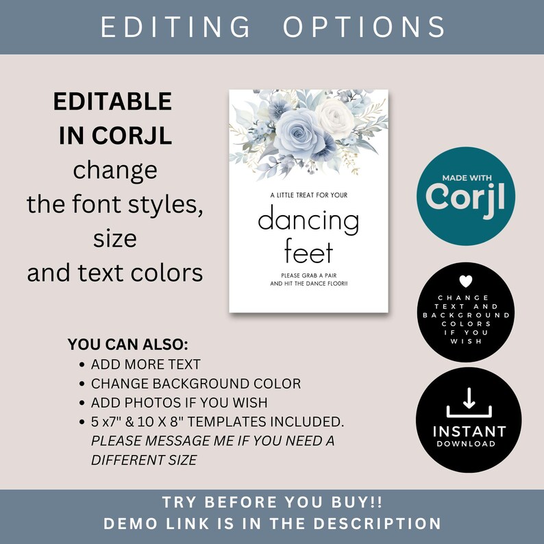 For Your Dancing Feet Sign Template, Dusty Blue Floral Wedding ...