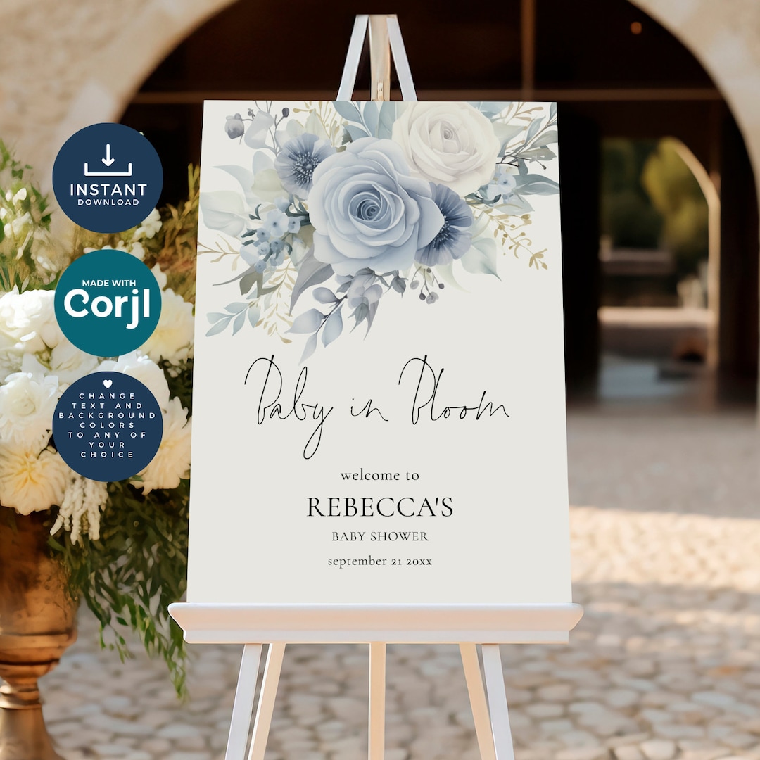 Baby Boy in Bloom Welcome Sign, Printable, INSTANT DOWNLOAD, Baby ...