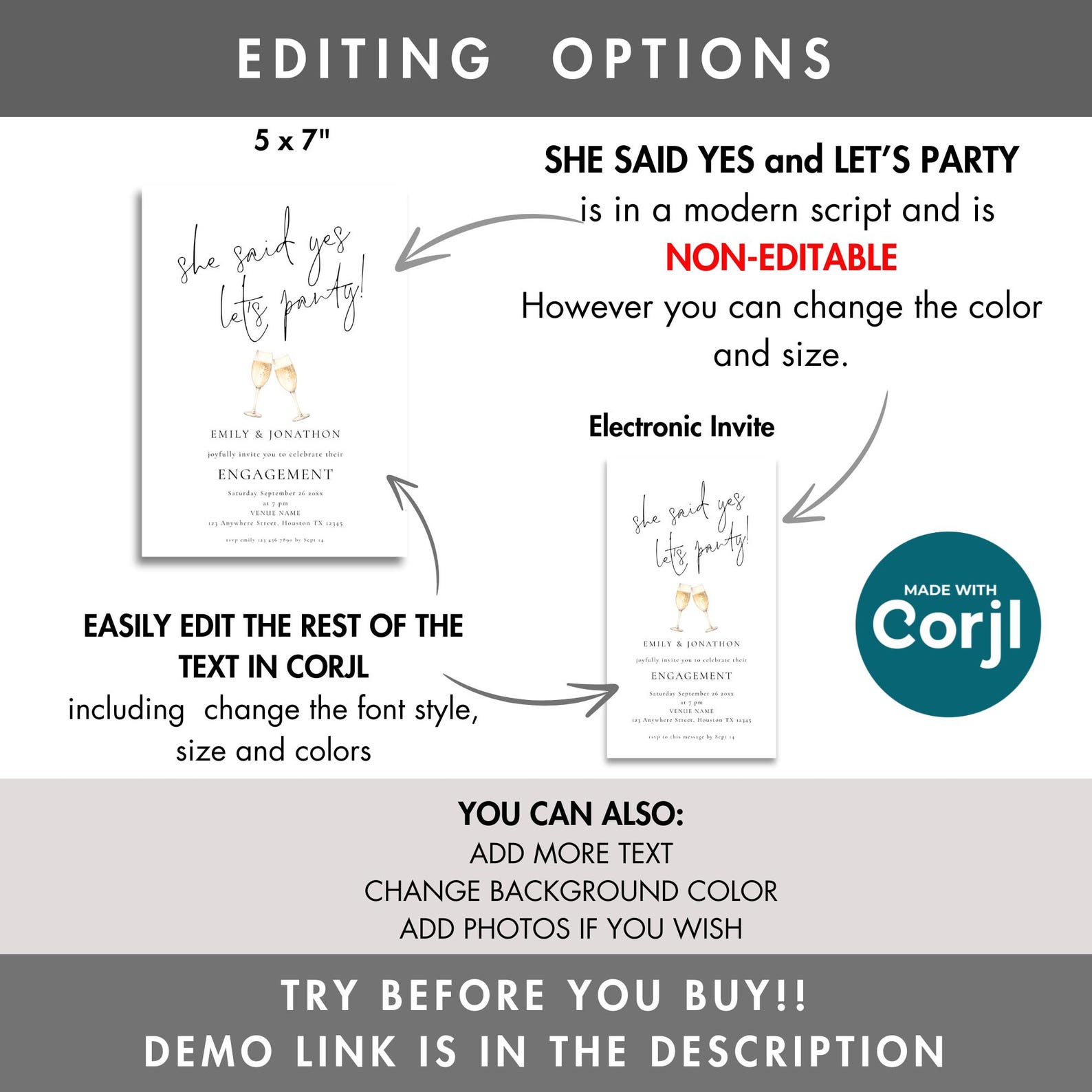 Engagement Invitation Template, Printable INSTANT DOWNLOAD, Electronic ...